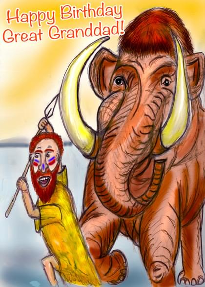 Cavemen and Mastodons Birthday Card with your own Handwriting ...