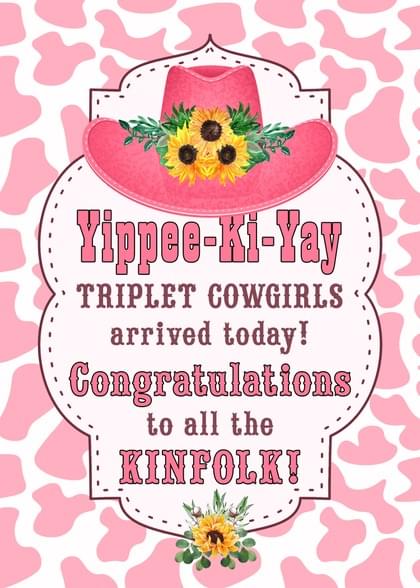 Cowboy Hats New Baby Card with your own Handwriting. Salon Of Art for ...