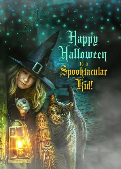 Witches and Cats Halloween Card with your own Handwriting. Salon Of Art ...