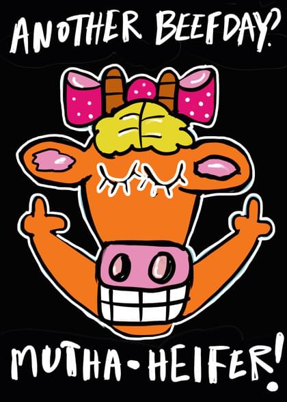Cows and Middle Fingers Birthday Card with your own Handwriting. Heart ...