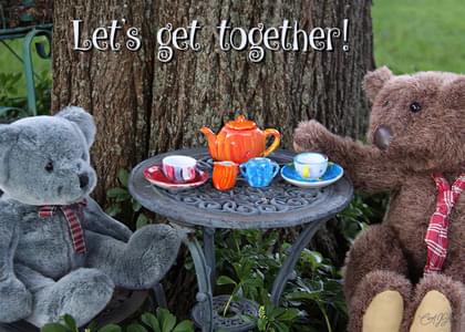 Teddy Bears and Tea Party Let's Get Together Card with your own ...
