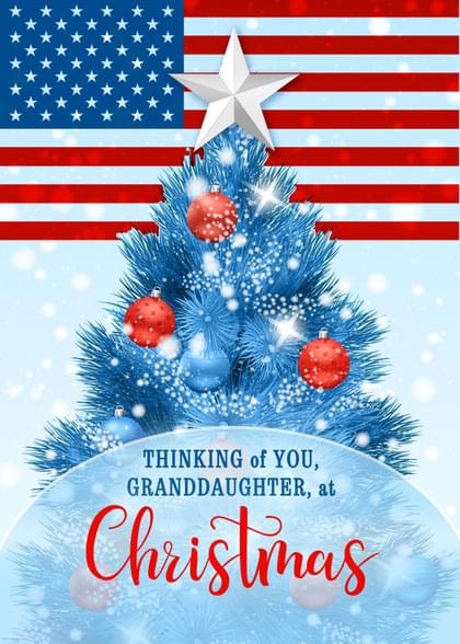 Us Flag and Christmas Trees Christmas Card with your own Handwriting ...